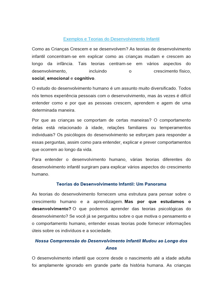 Marcadores e Teorias Do Desenvolvimento Infantil | Download grátis PDF ...
