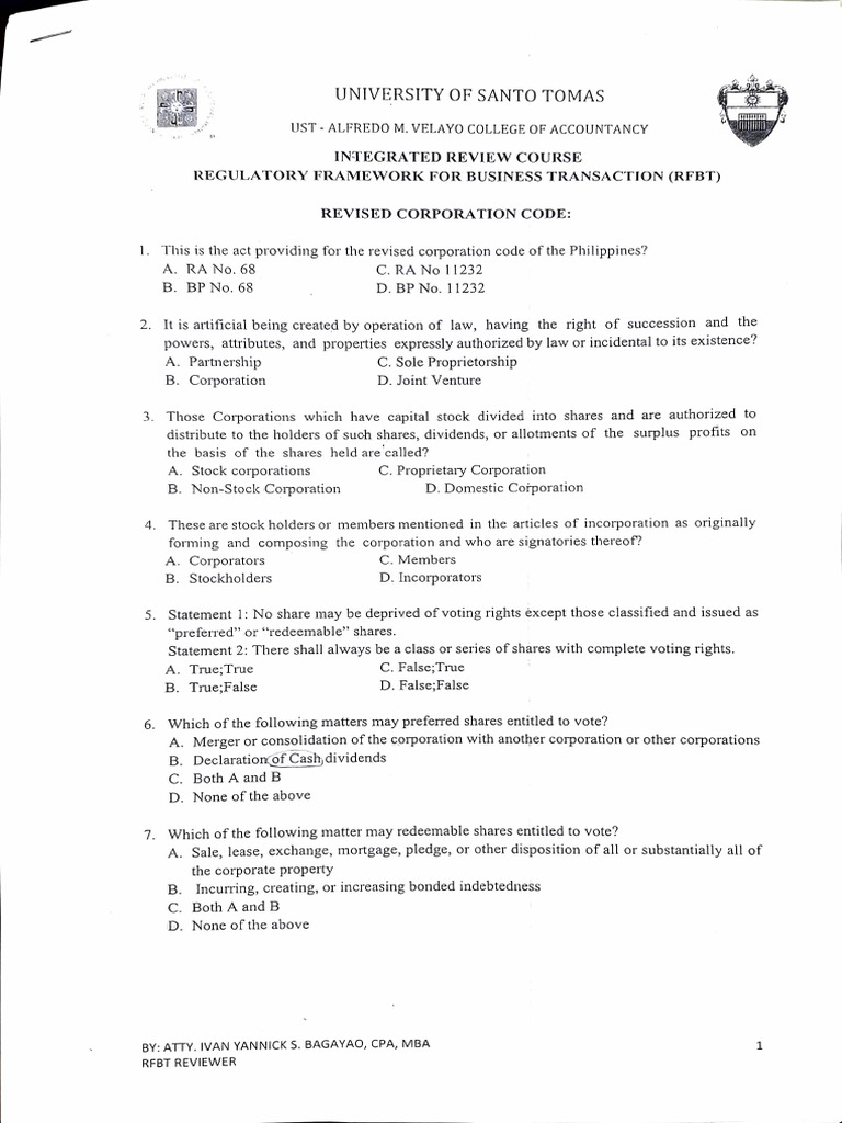 RFBT Corporation-Quizzer | PDF | Dividend | Corporations