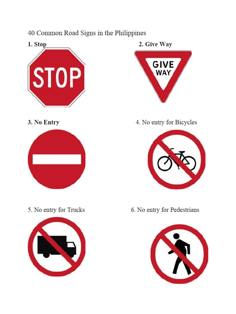 40 Common Road Signs in the Philippines | PDF