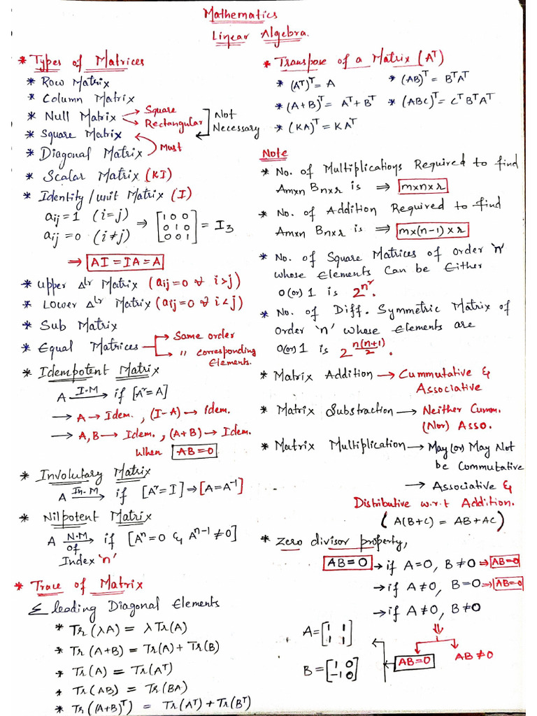 Gate Maths Linear Algebra Shortnotes | PDF