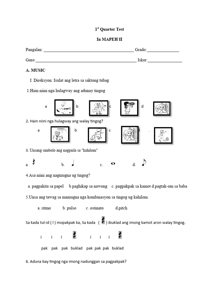 Mapeh 2 First Quarter Test | PDF