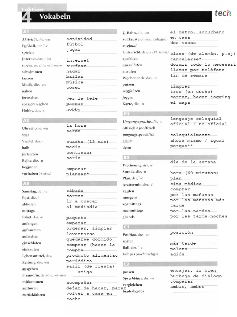 LEKTION 4 vocabulario | PDF