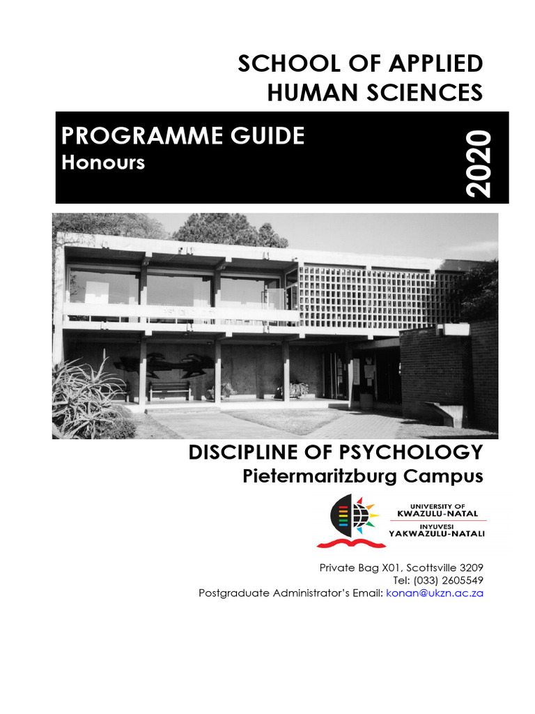 Ukzn PMB Honours Booklet 2020 Final | PDF | Academic Degree | Psychotherapy