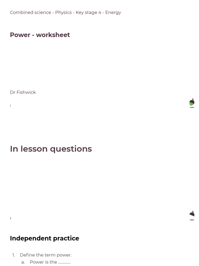 Combined Science Ks4 Lesson Phy Y10 U2 l6 | PDF | Watt | Metrology