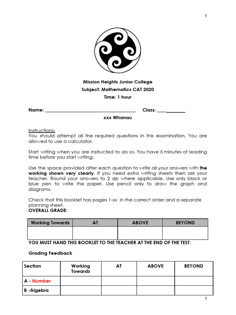 MATHS Year 9 CAT 2020 - WMO | PDF | Area | Circle