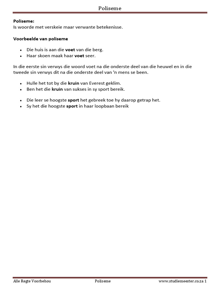 Hoërskool - Afrikaans - Poliseme | PDF