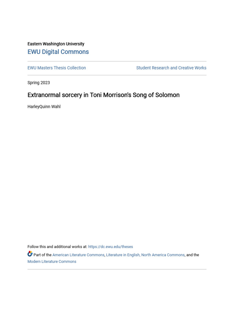 Extranormal Sorcery in Toni Morrisons Song of Solomon | PDF