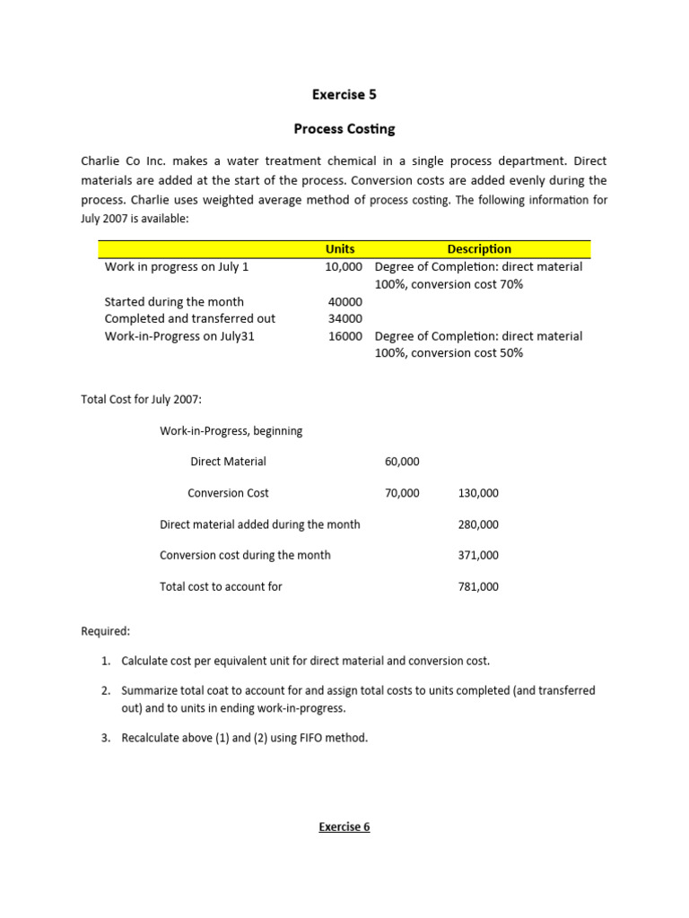Process Costing Exercise | PDF | Business Economics | Business