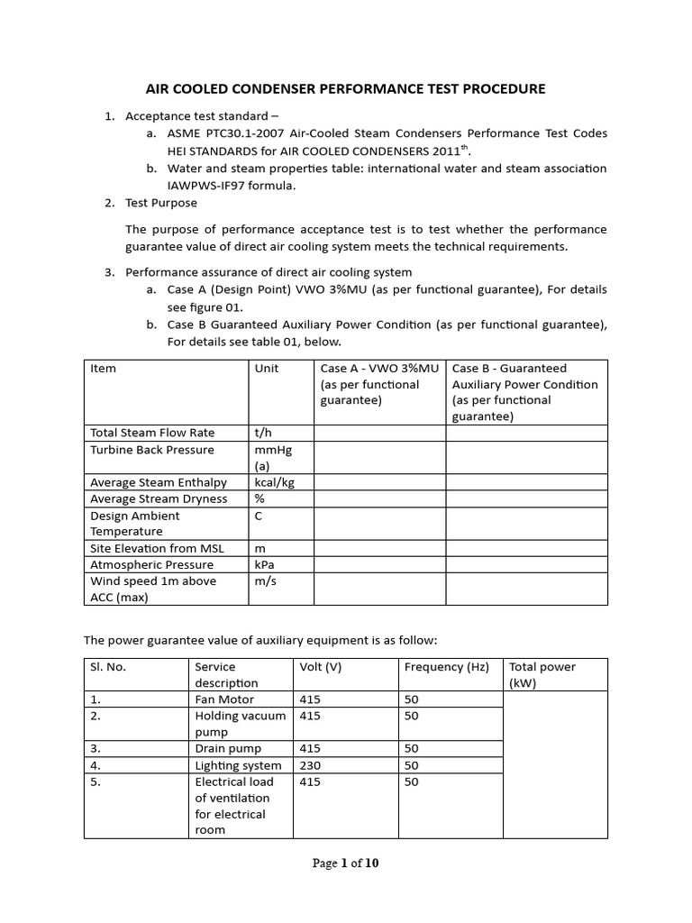 Air Cooled Condenser Test Procedure | PDF | Flow Measurement | Pressure ...