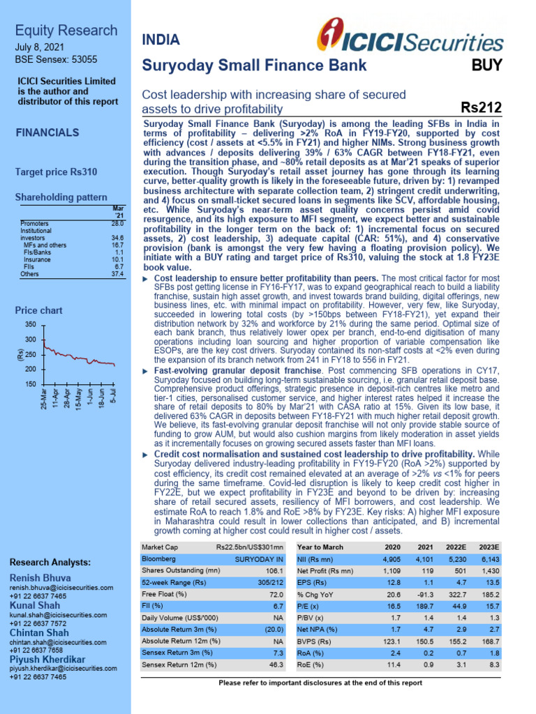 ICICI Securities Suryoday SFB Initiating Coverage | PDF | Expense ...