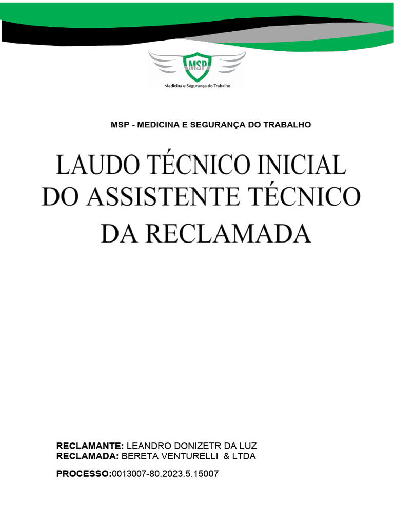Modelo - Laudo Inicial Do Assistente Técnico[1] | PDF