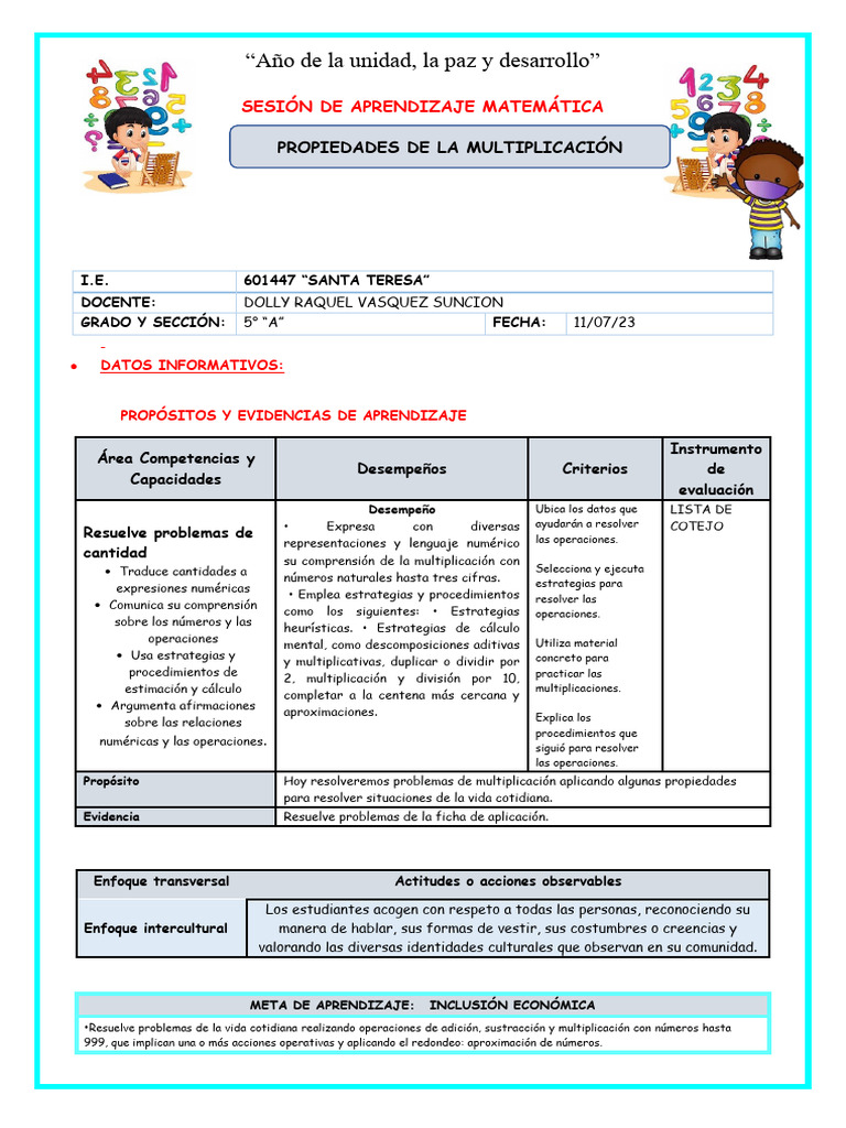 3° Ses Mate Mart 13 Propiedades de La Multiplicación 965727764 Prof Yessenia | PDF ...