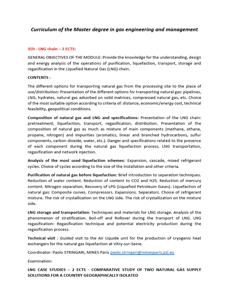 Master’s in Gas Engineering Curriculum | PDF | Natural Gas | Life Cycle ...