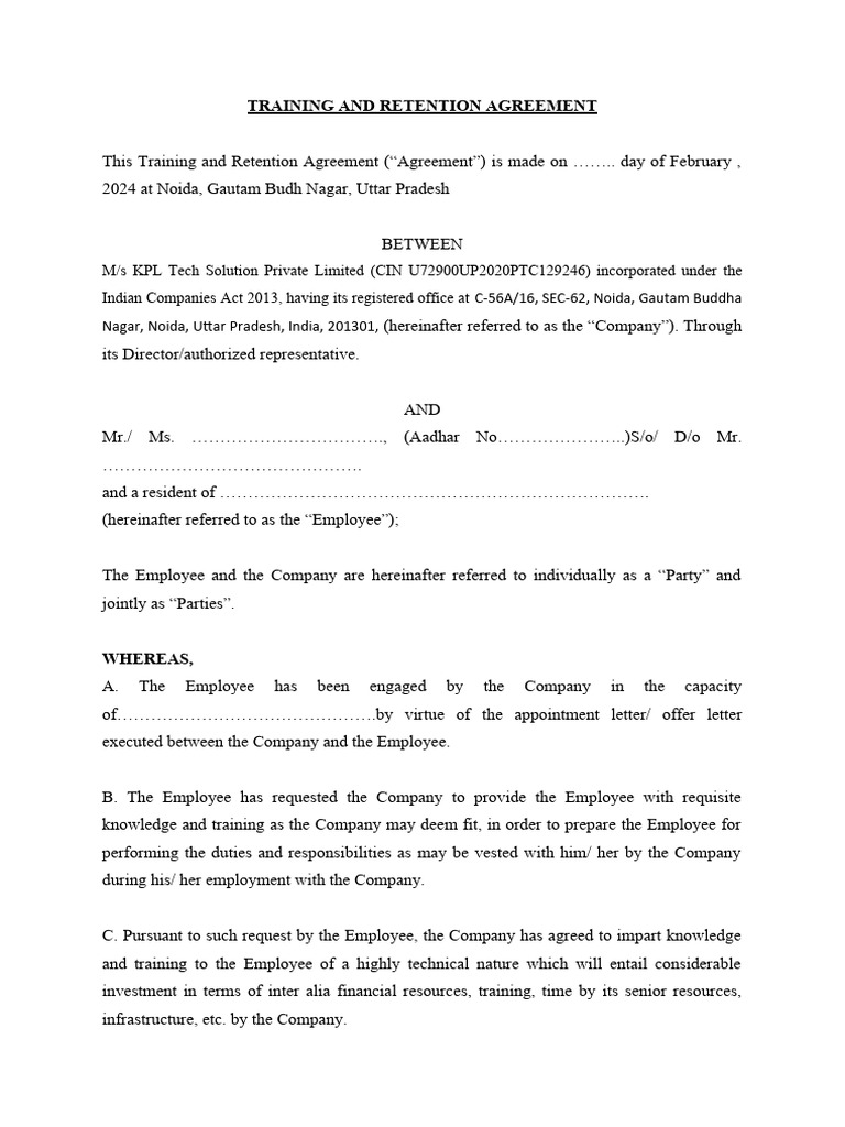 Retention Agreement | Download Free PDF | Employment | Breach Of Contract
