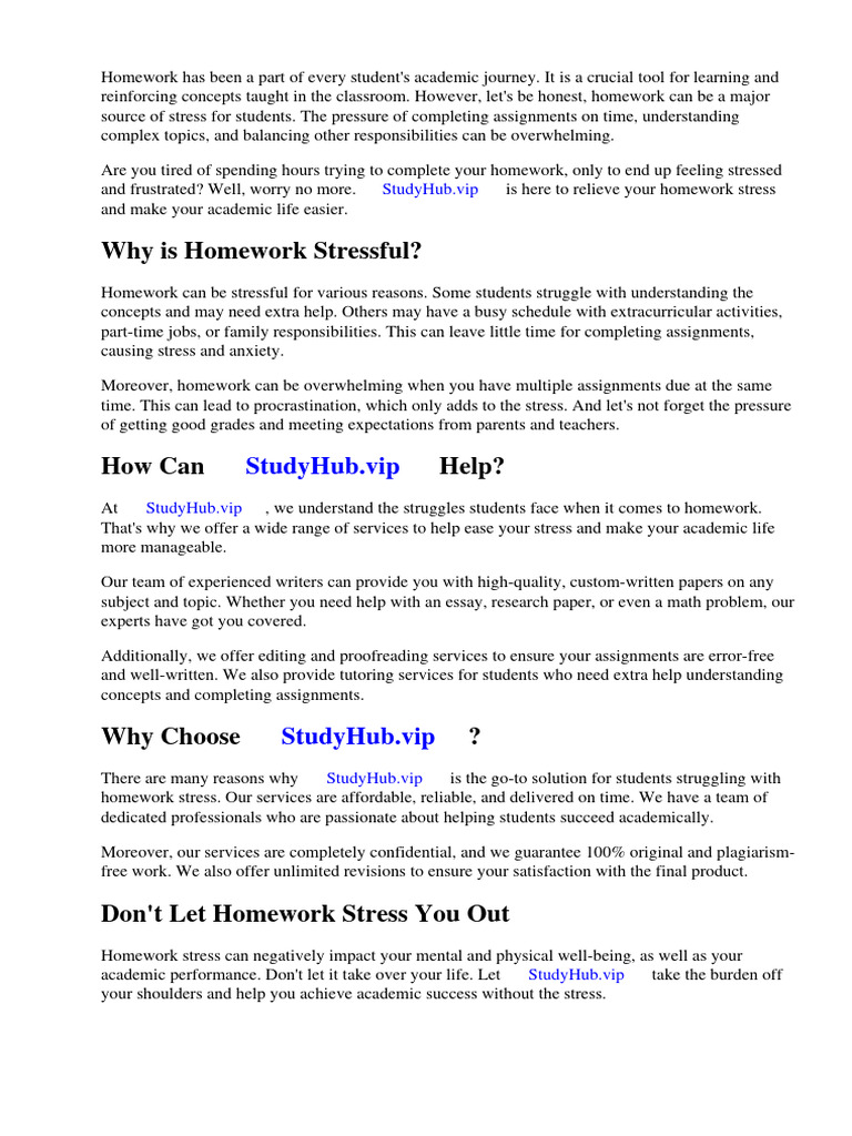 Relieve Stress From Homework | PDF | Homework | Behavioural Sciences