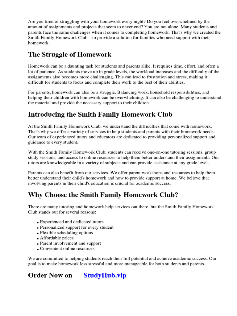 Smith Family Homework Club | PDF | Homework