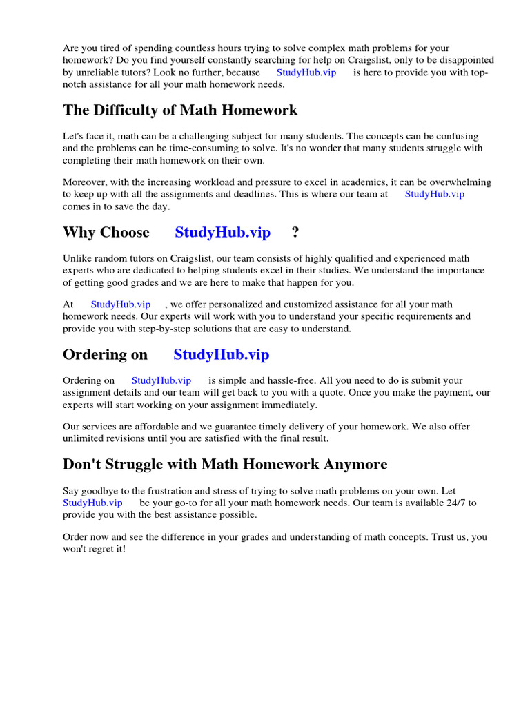 Math Homework Craigslist | PDF | Homework | Mathematics