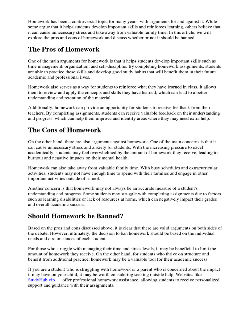 Should Homework Be Banned Pros and Cons | PDF | Homework | Learning