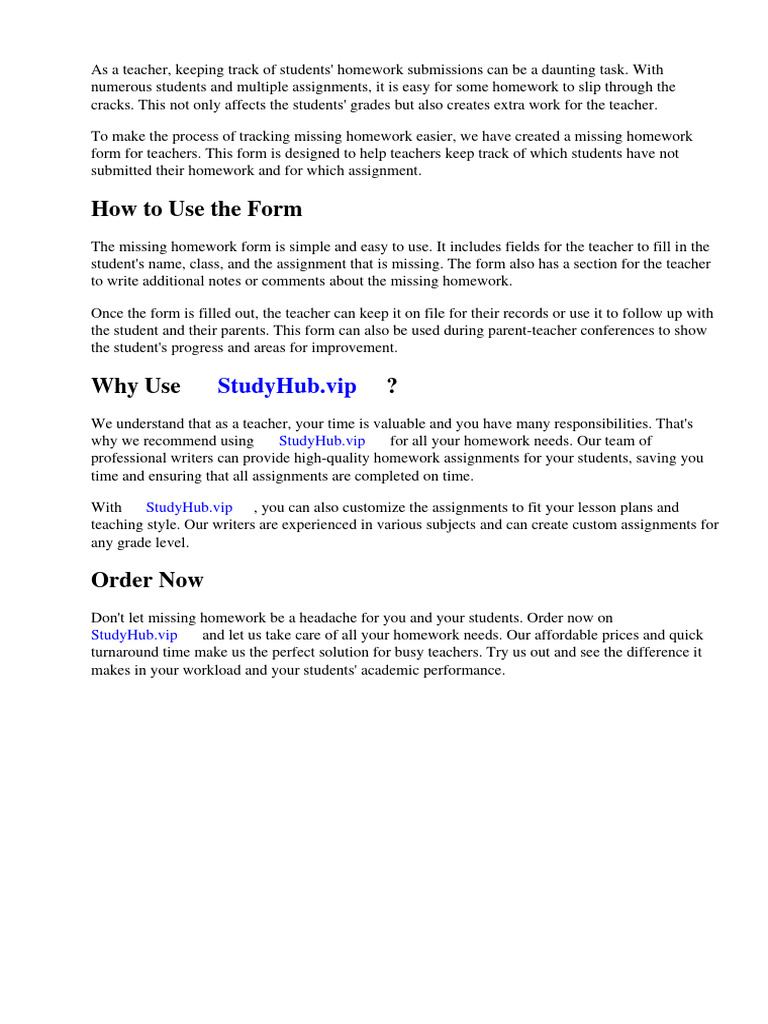Missing Homework Form For Teachers | PDF | Homework | Safari (Web Browser)