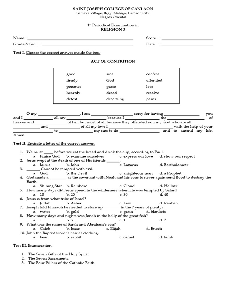 Year 6 Religion Test Overview | PDF | God The Father | Jesus