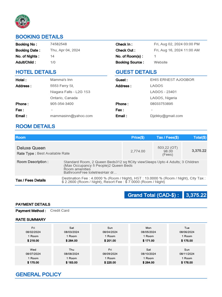 Booking ID74582548 | PDF | Payments