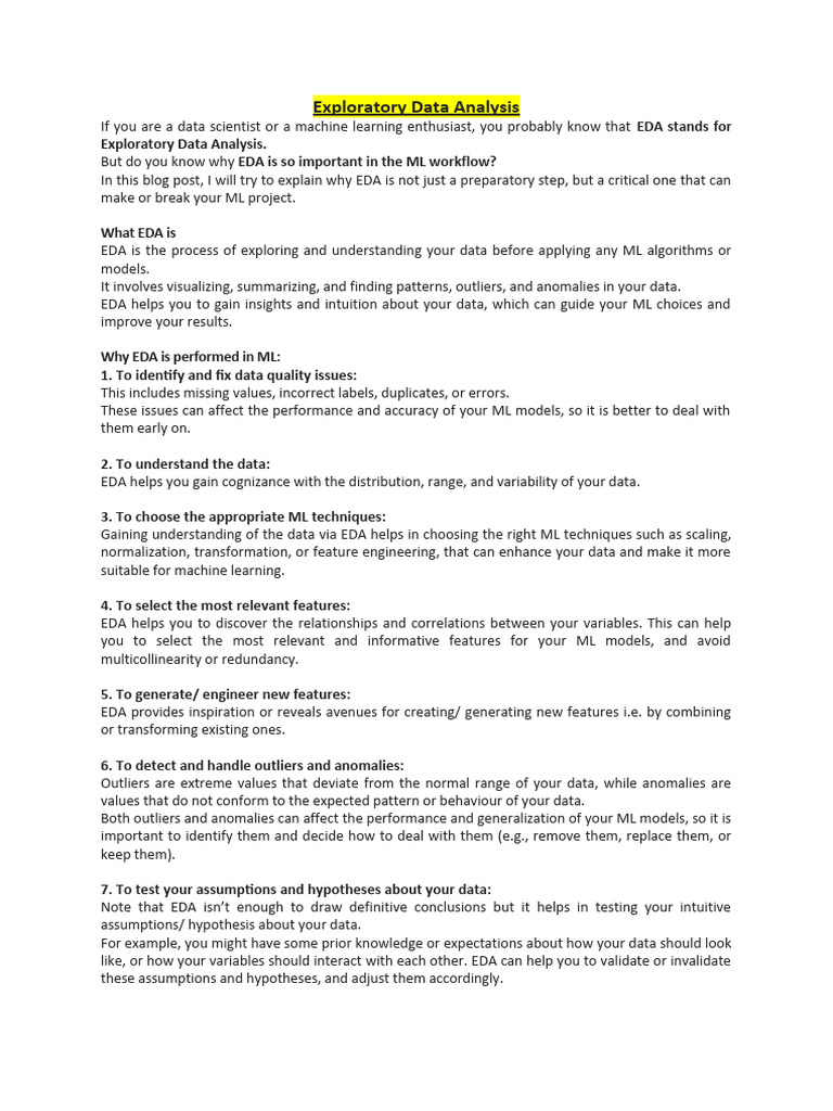 Exploratory Data Analysis in ML | PDF | Data Analysis | Machine Learning