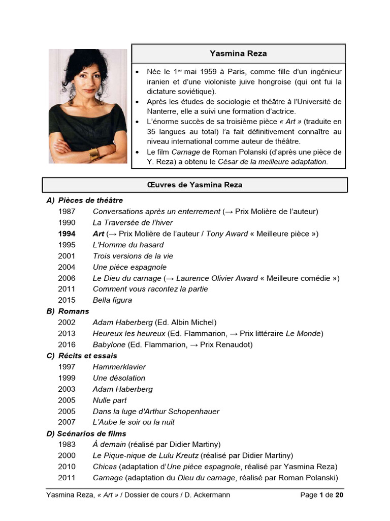 Dossier Yasmina Reza - Art - Solution | PDF