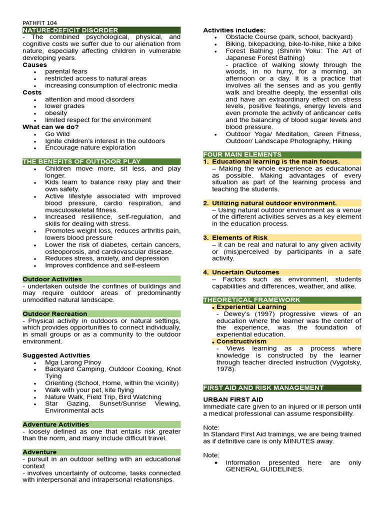 PATHFIT4-Notes | PDF | Camping | First Aid