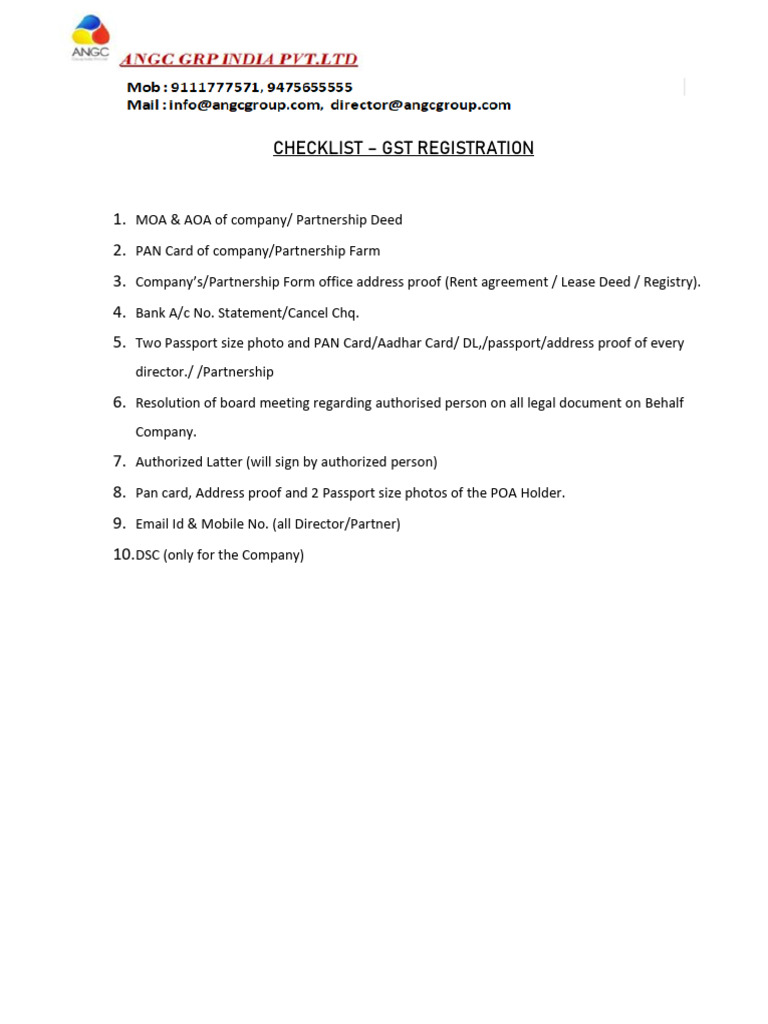 GST Registration Checklist Essentials | PDF