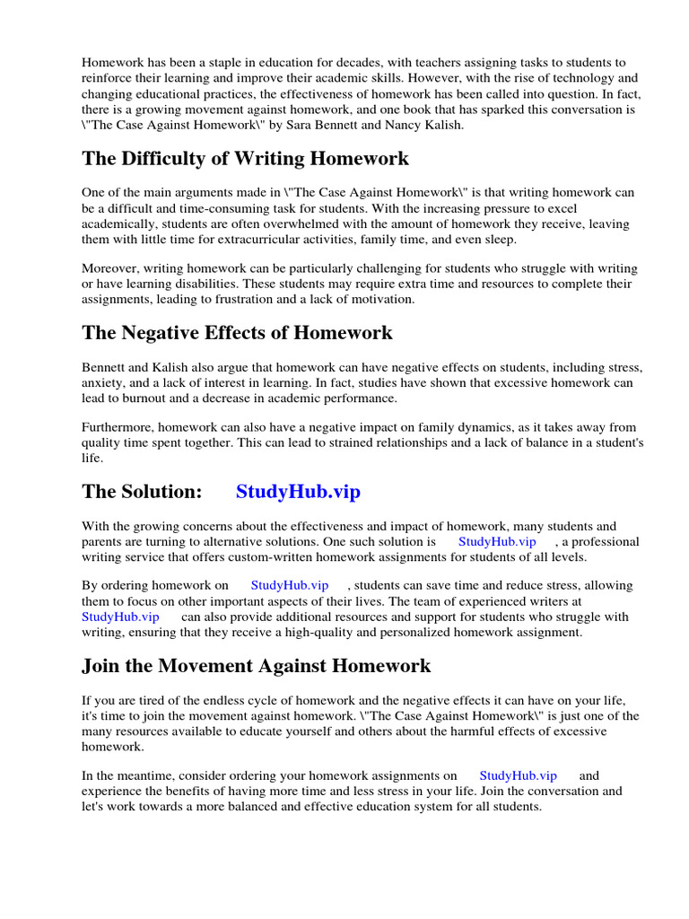 The Case Against Homework Book | PDF | Homework | Teachers