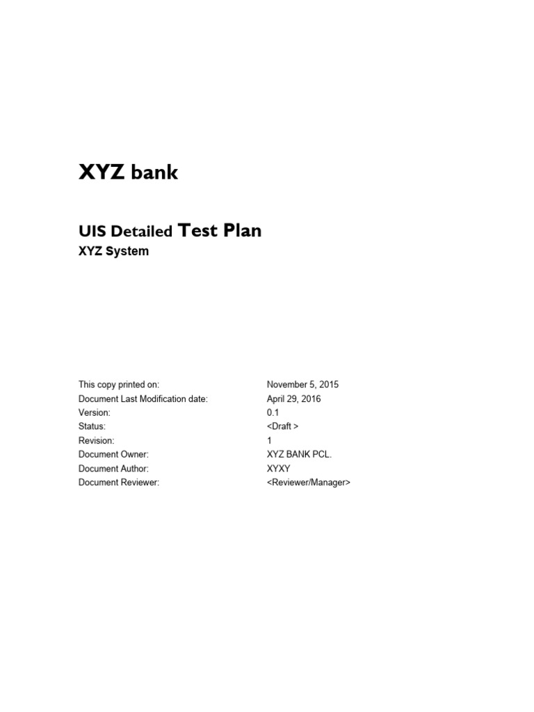 XYZ Bank Detailed Test Plan Overview | PDF | Computing | Information ...