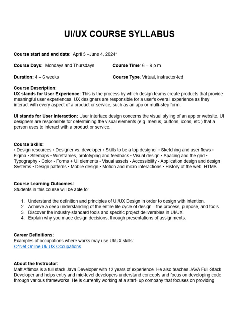 UI UX Course Syllabus 24 | PDF