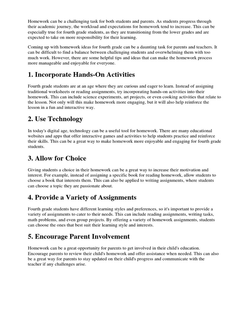 Fourth Grade Homework Tips | PDF | Homework | Worksheet