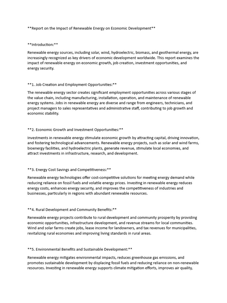 Renewable Energy's Economic Impact Report | PDF | Renewable Energy ...