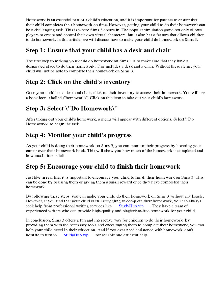 How To Make Your Child Do Homework On Sims 3 | PDF | Homework