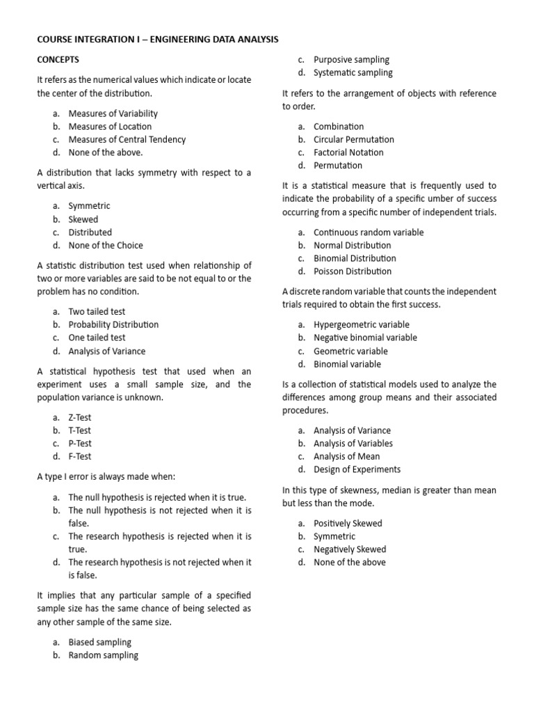 Engineering Data Analysis Concepts | PDF | Skewness | Statistics