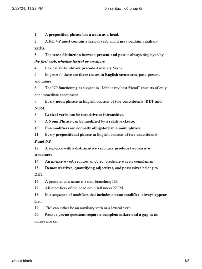 Ôn Syntax Cú Pháp Ôn | PDF | Verb | Lexical Semantics Ôn Syntax Cú Pháp Ôn | PDF | Verb | Lexical Semantics