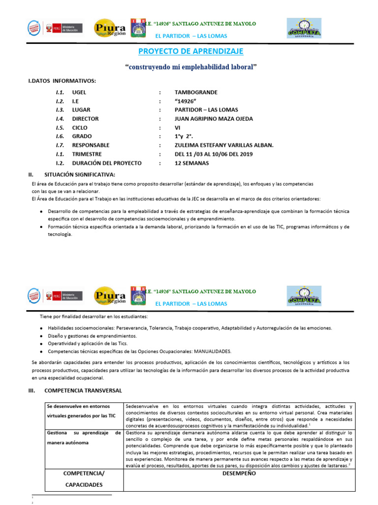 Proyecto 2019 Ept I Trimestre | PDF | Aprendizaje | Evaluación