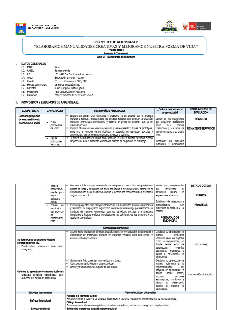 Proyecto de Aprendizaje #1 | PDF | Aprendizaje | Maestros