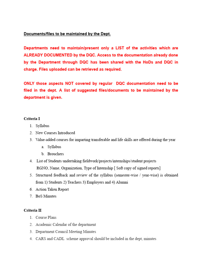 Recommended List of Files or Documents in The Department | PDF | Learning