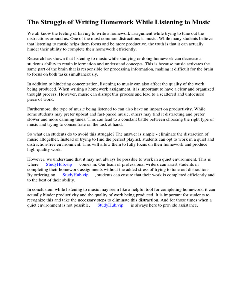 Listening To Music While Doing Homework | PDF | Homework | Essays