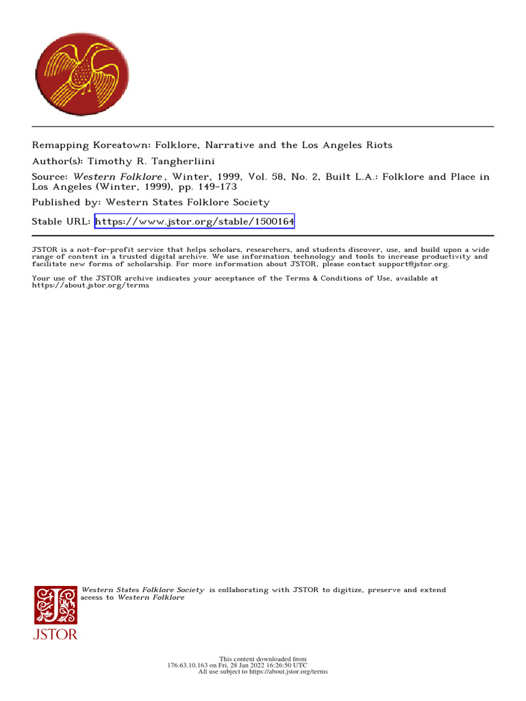 Tangherliini Remapping Ktown folklore narrative and the LA riots | PDF