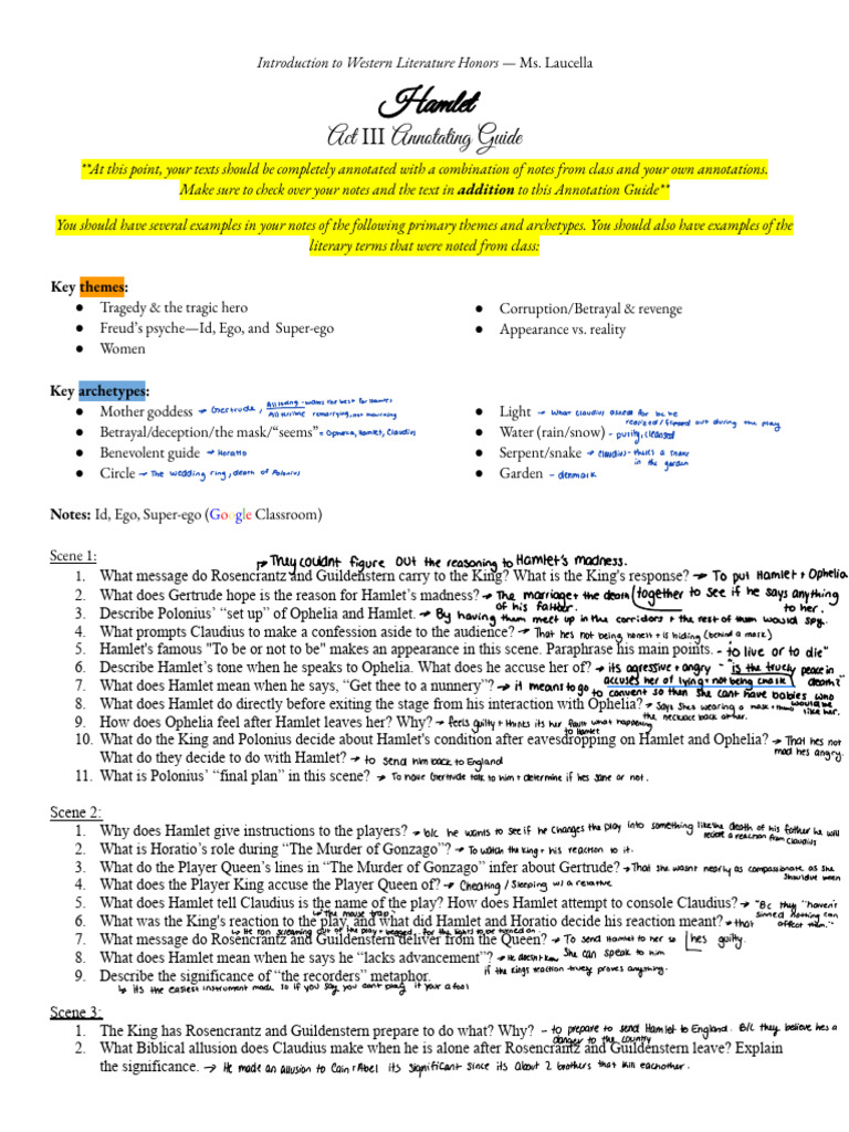 Hamlet - Act 3 Study Guide | Download Free PDF | Hamlet