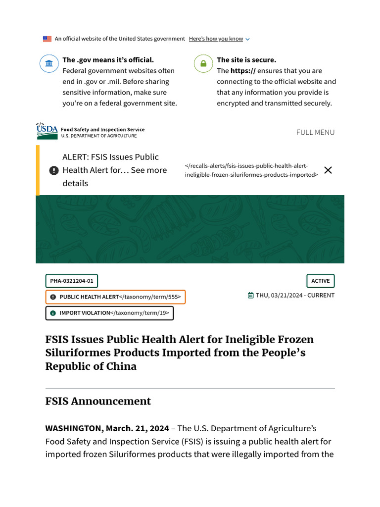 (FSIS) FSIS Issues Public Health Alert For Ineligible Frozen ...