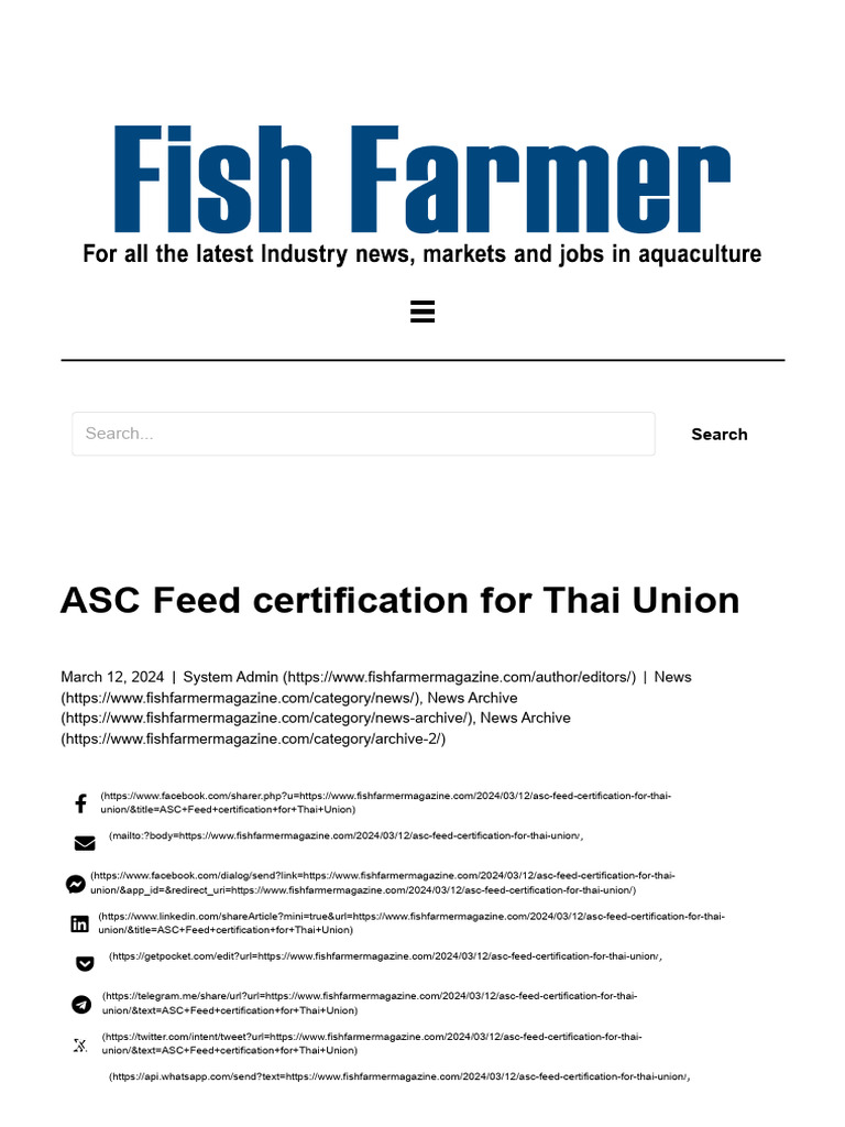 (FishFarmer) ASC Feed Certification For Thai Union | PDF | Climate ...