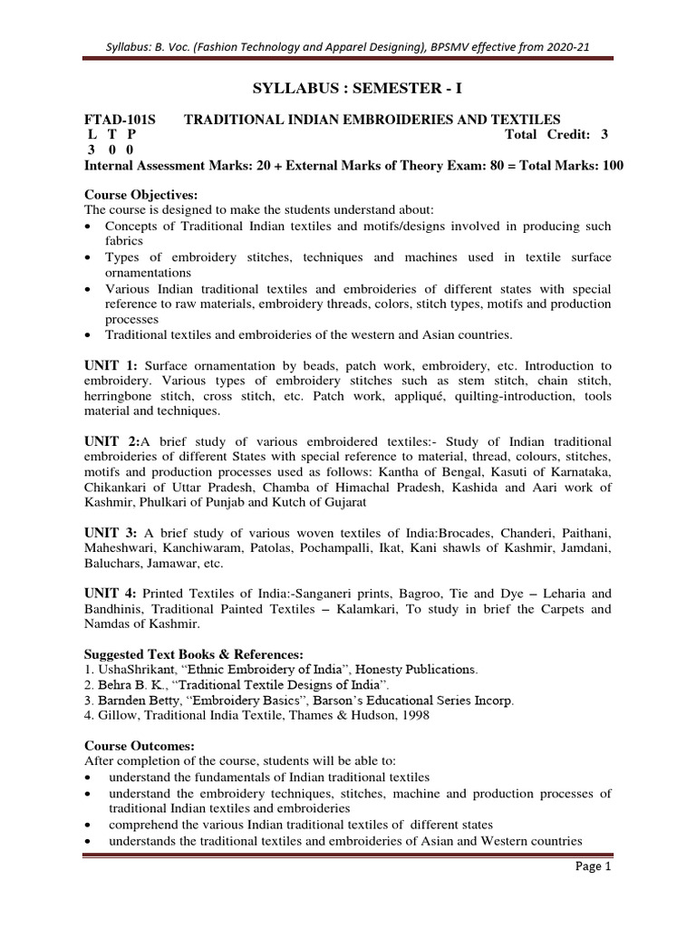B.Voc Fashion Technology Syllabus 2020-21 | PDF | Loom | Spinning ...