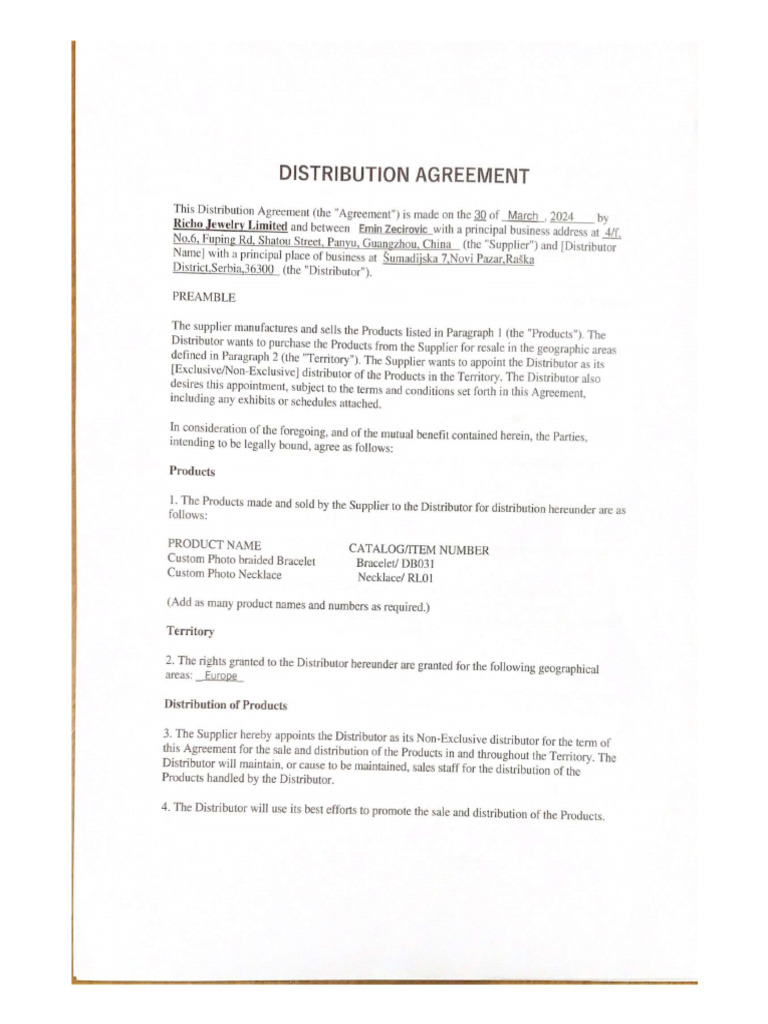 Distributor Agreement | PDF