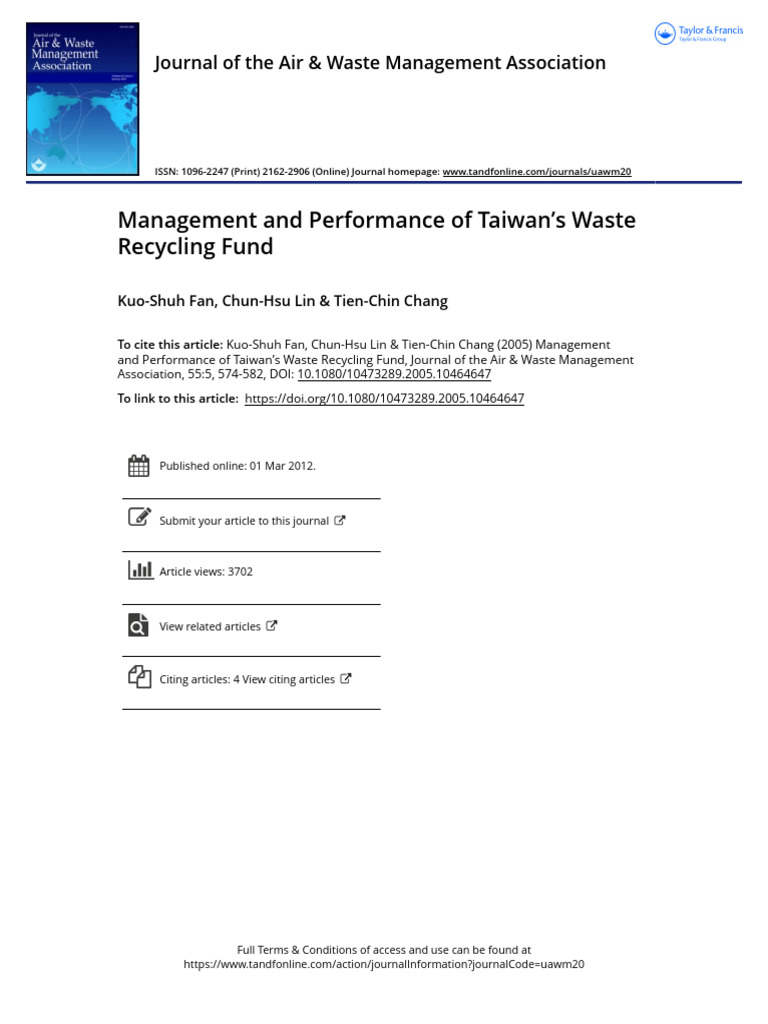 Management and Performance of Taiwan s Waste Recycling Fund | PDF ...