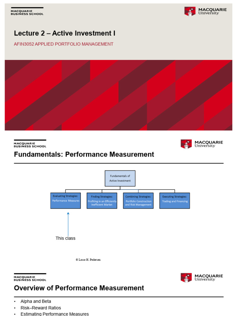 Lecture 2-Active Investment I | PDF | Beta (Finance) | Sharpe Ratio