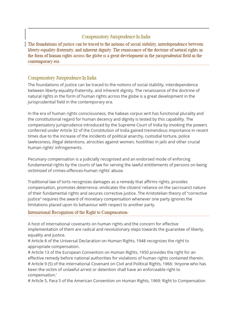Compensatory Jurisprudence in India | PDF | Damages | European ...